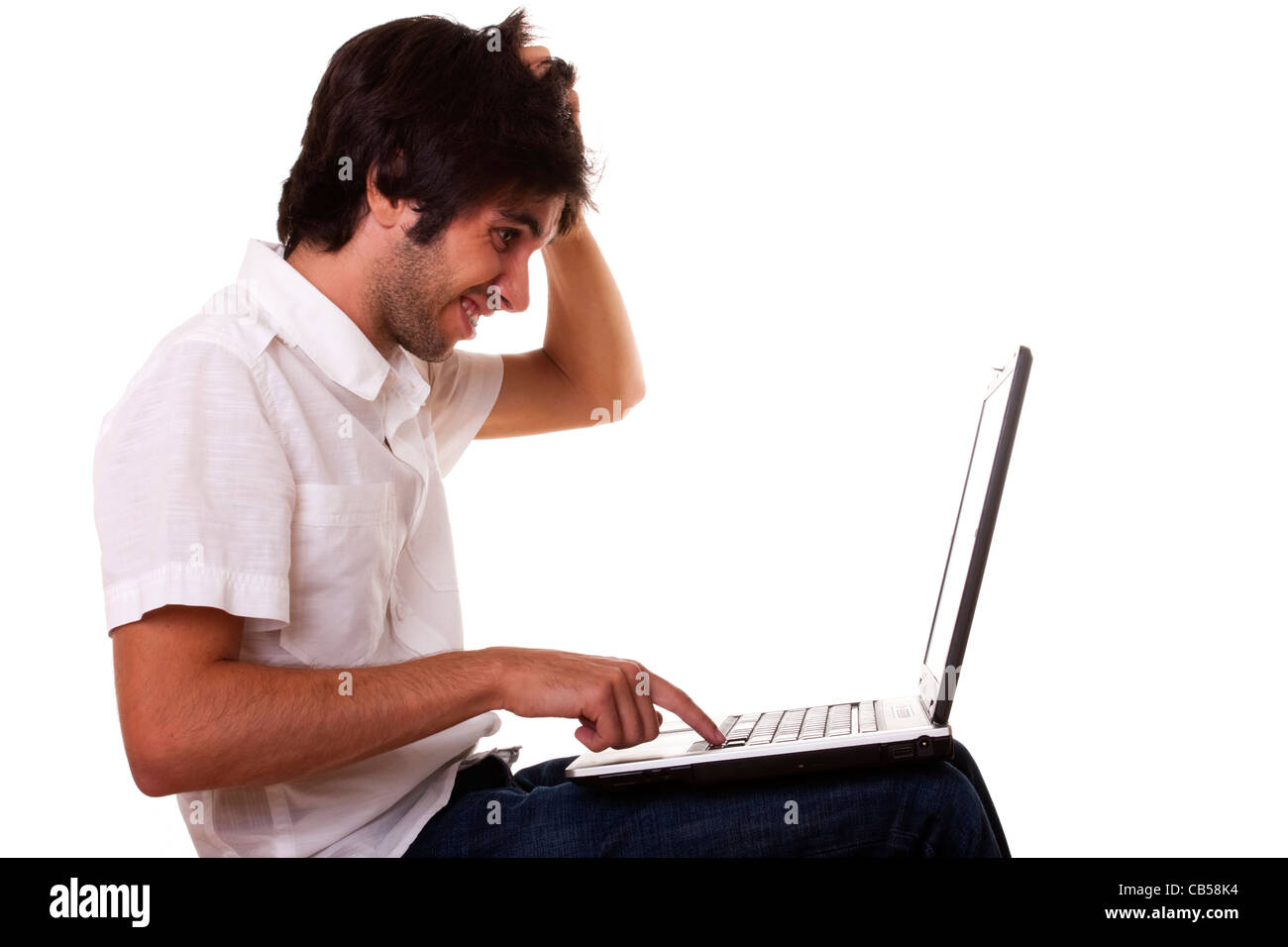 young men with problems with his computer Stock Photo - Alamy