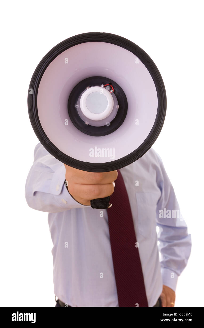 Businessman shouting loudly loudspeaker hi-res stock photography and ...