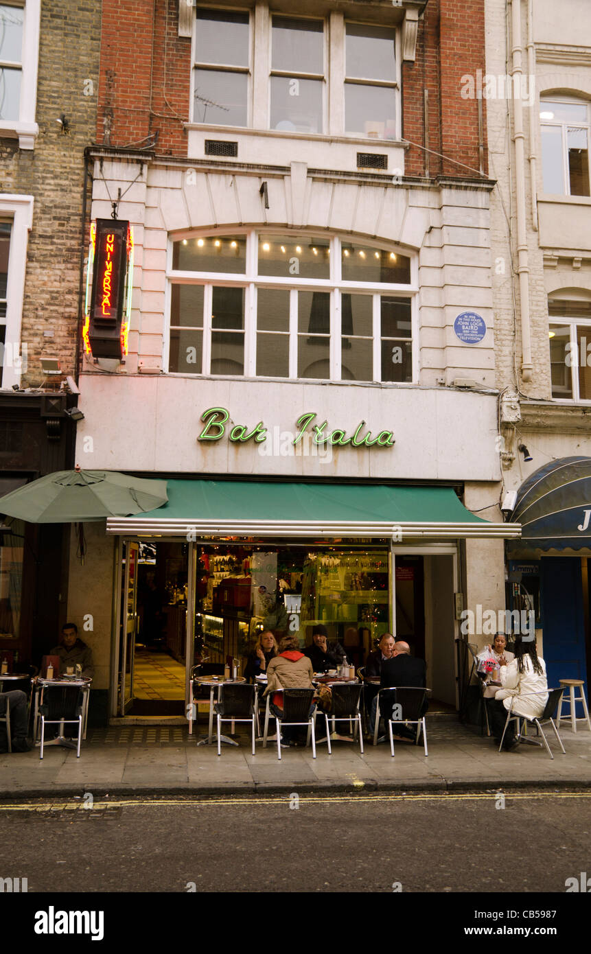 people sitting outside the Bar Italia café Frith Street Soho London UK ...
