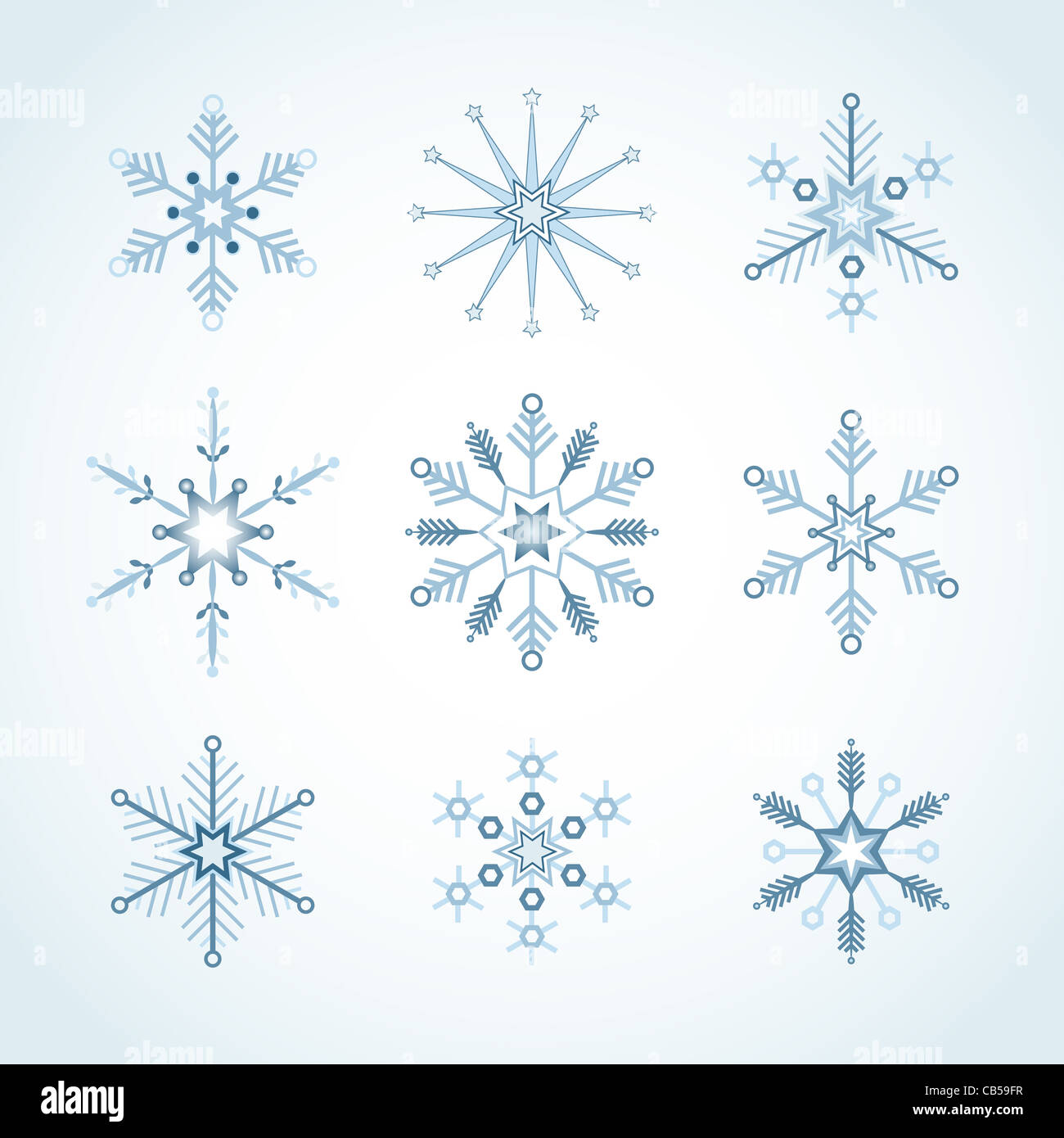 Collection of blue snowflakes with different shapes Stock Photo - Alamy