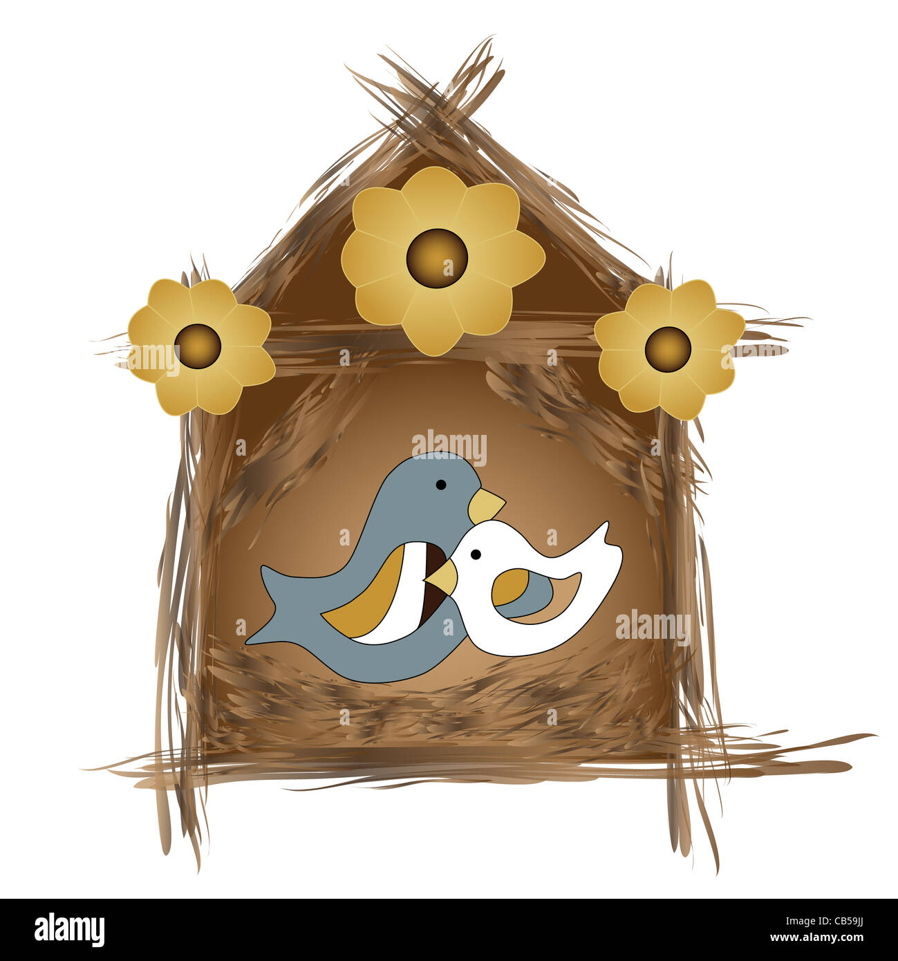Two birds in their cozy little nest Stock Photo - Alamy