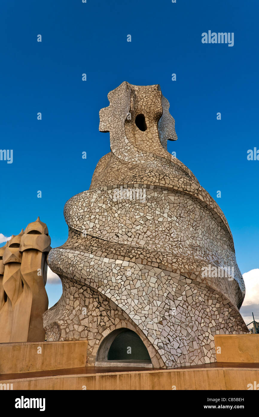 Chimneys on roof of Casa Mila by Antoni Gaudi Barcelona, Spain Stock ...