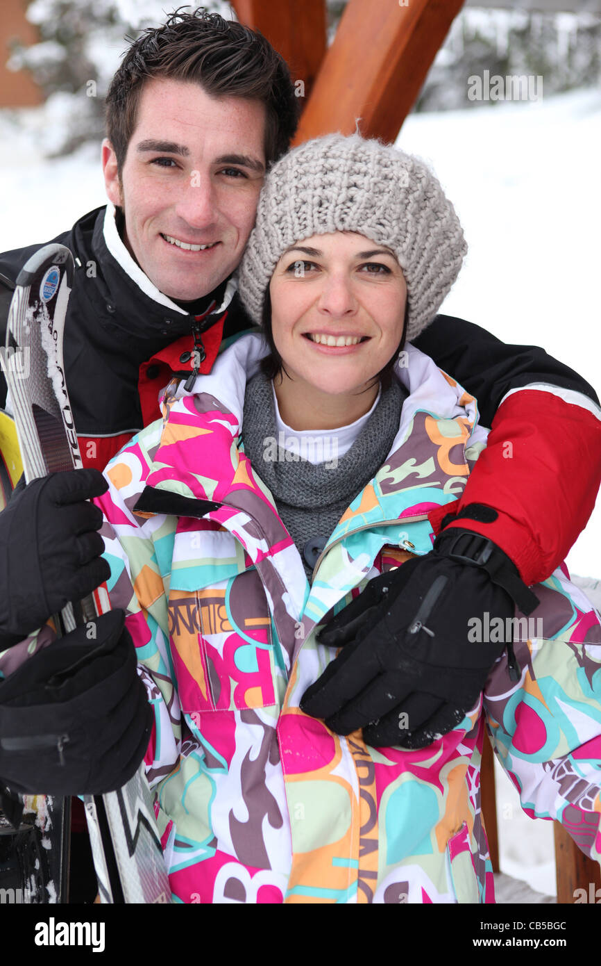 Couple skiing together Stock Photo - Alamy