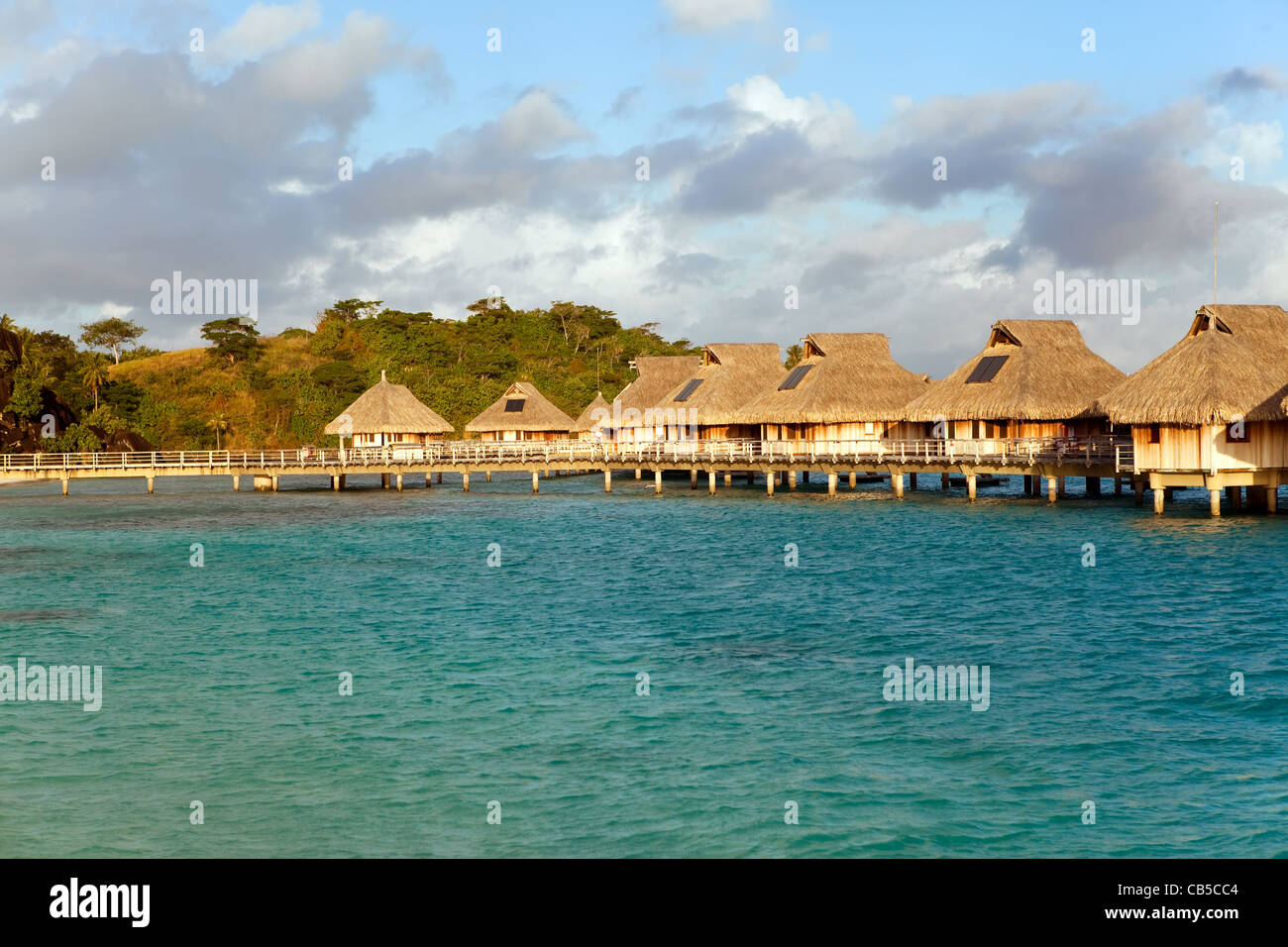 seacoast with palm trees and small houses on water Stock Photo - Alamy