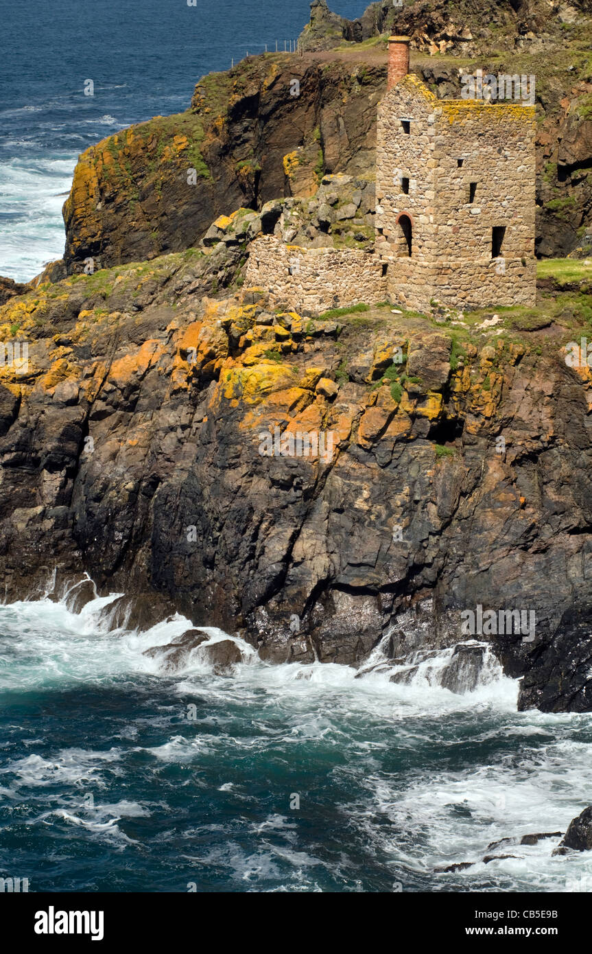 The Crown Mines at Botallack on the rugged coast of Cornwall in England ...