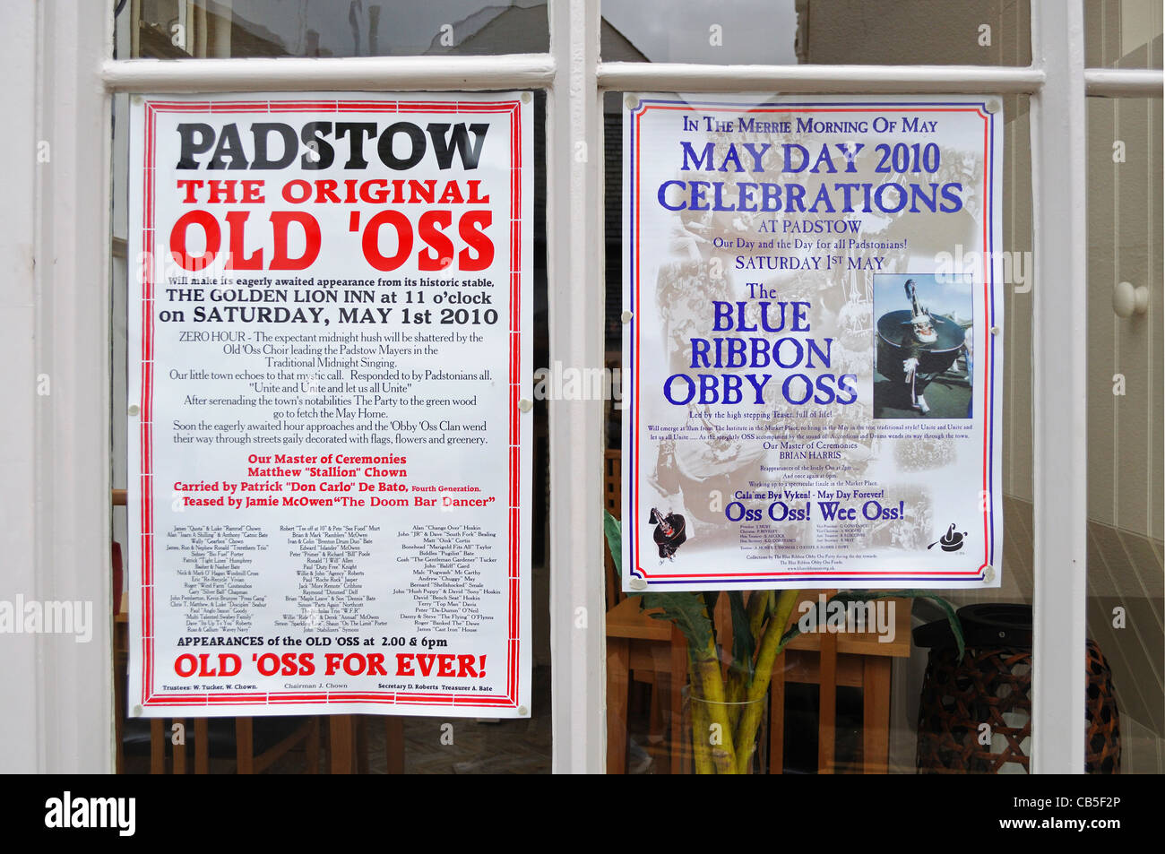 Posters in shop window advertising the annual " obby oss " may day ...