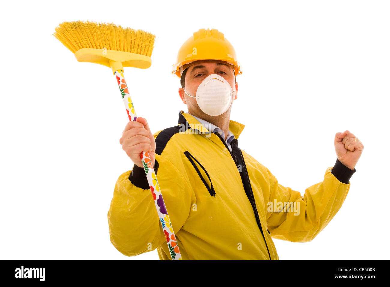 Builder with broom hi-res stock photography and images - Alamy