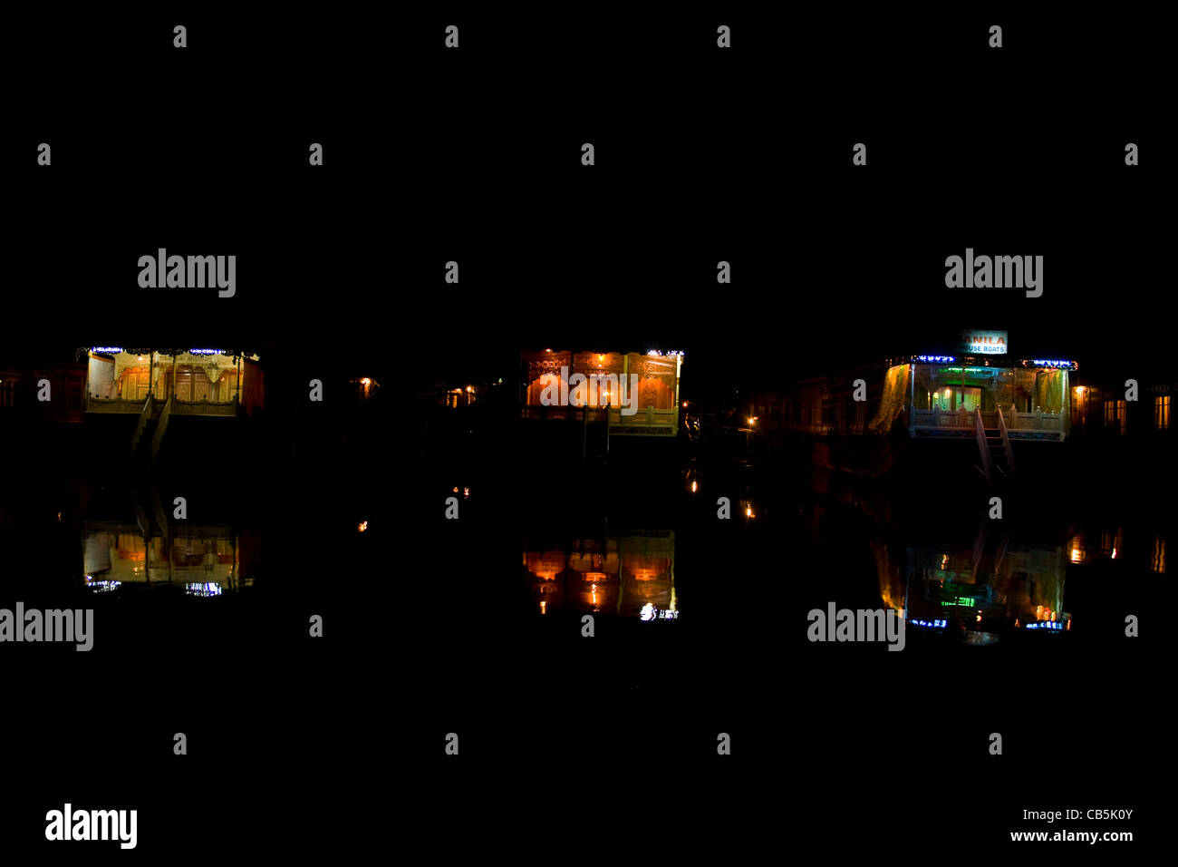 A night scene from the Dal Lake in Srinagar, Kashmir, India, with ...