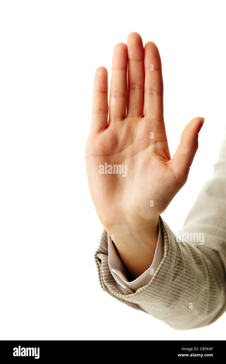 Image of female hand showing sign of stop Stock Photo - Alamy