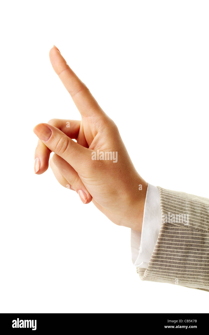 Photo of female hand with forefinger pointing upwards Stock Photo - Alamy