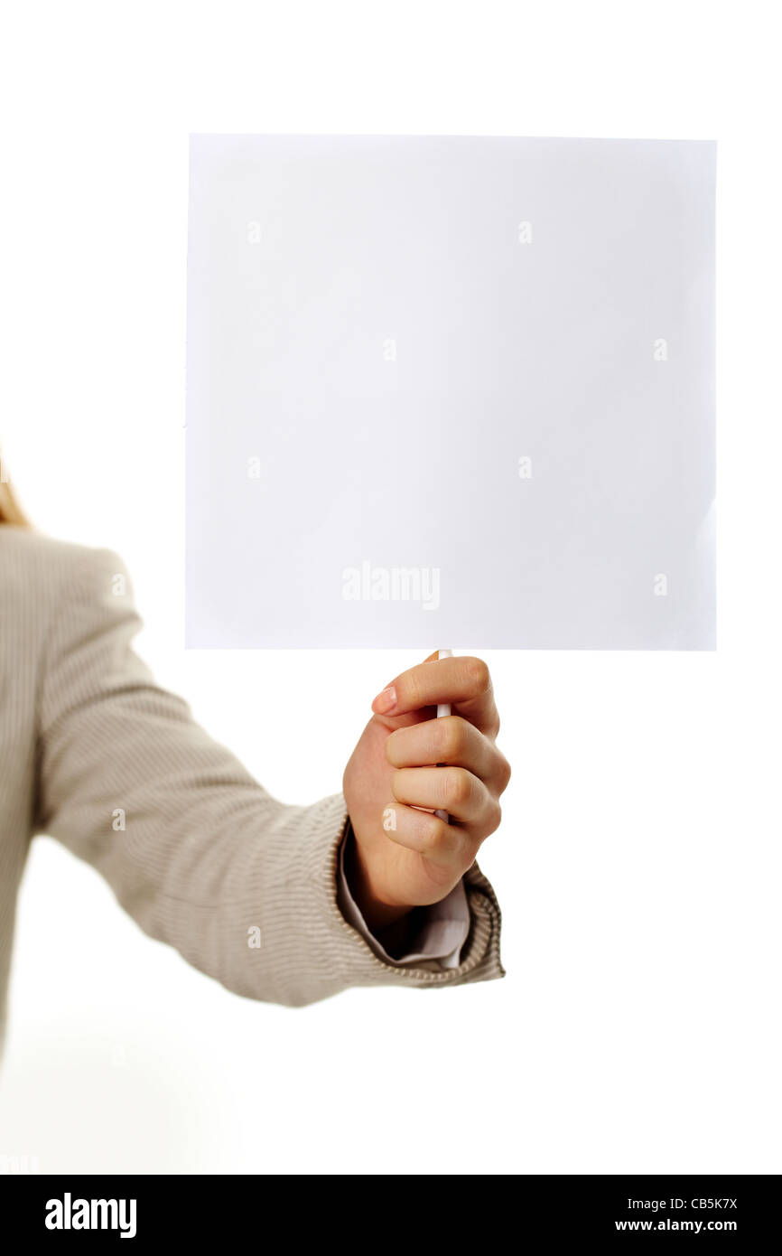 Image of human hand holding empty paper in isolation Stock Photo - Alamy