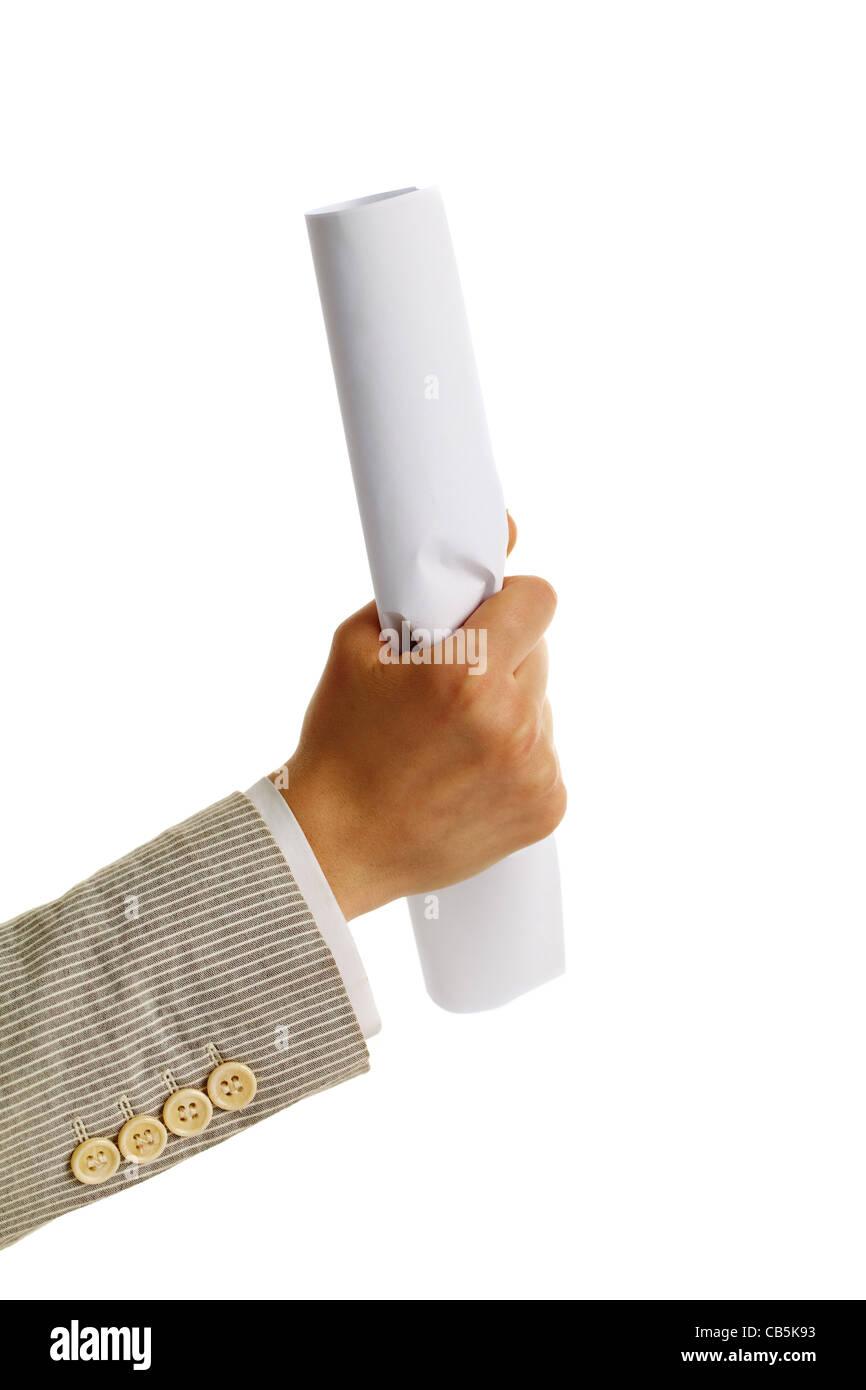 Image of female hand holding folded paper on a white background Stock ...