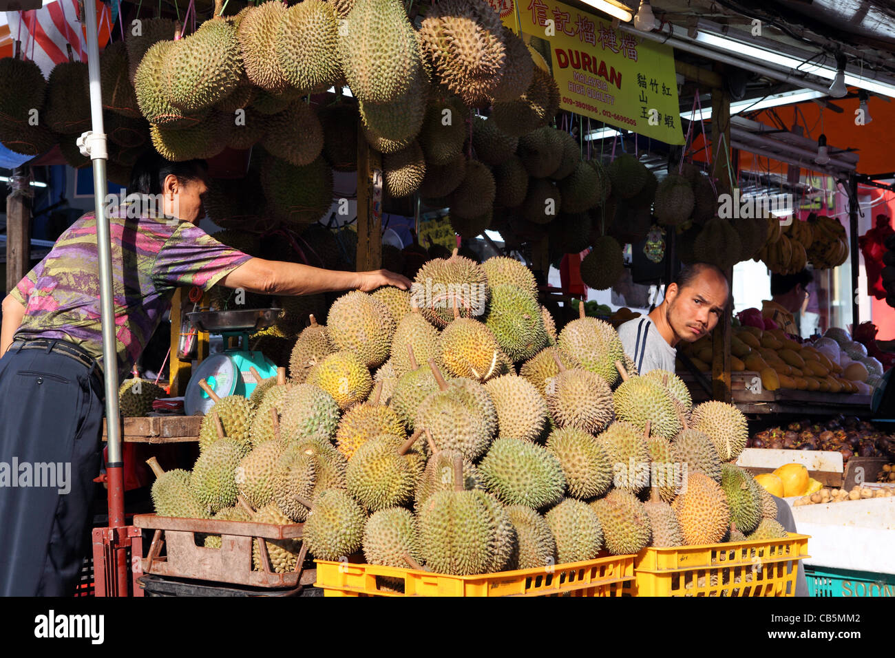 Durian for sale at street market in Bukit Bintang Stock Photo - Alamy