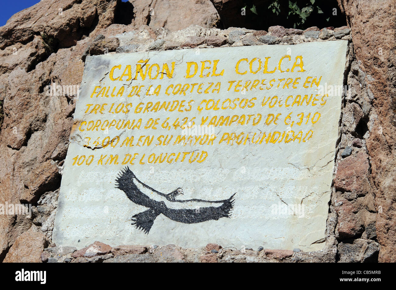 A plaque at Cruz del Condor, the famous place for viewing the andean ...