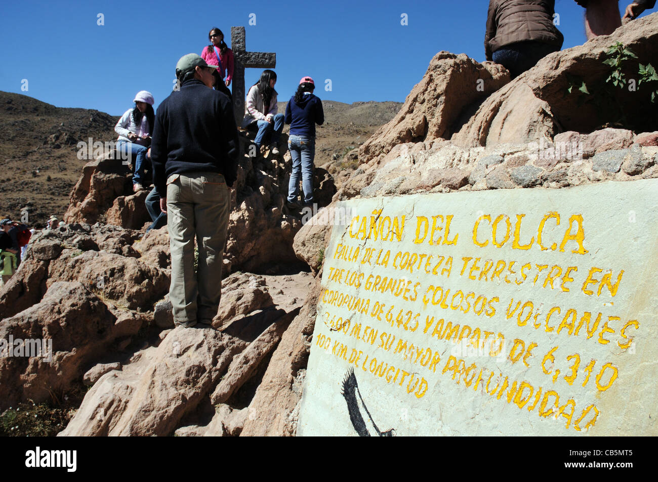 A plaque at Cruz del Condor, the famous place for viewing the andean ...