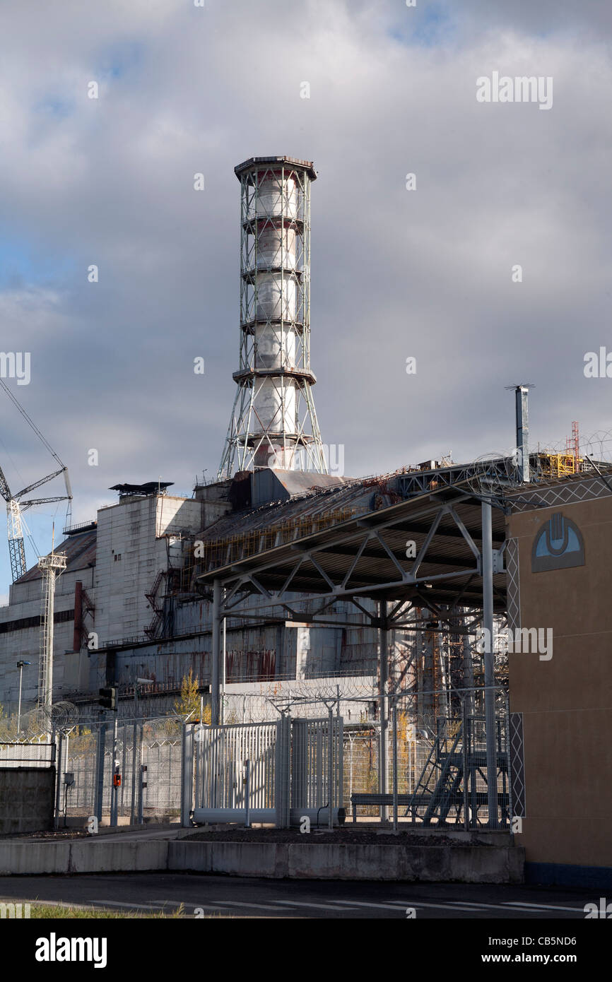 Reactor Number 4 at Chernobyl, encased in its old sarcophagus with the ...