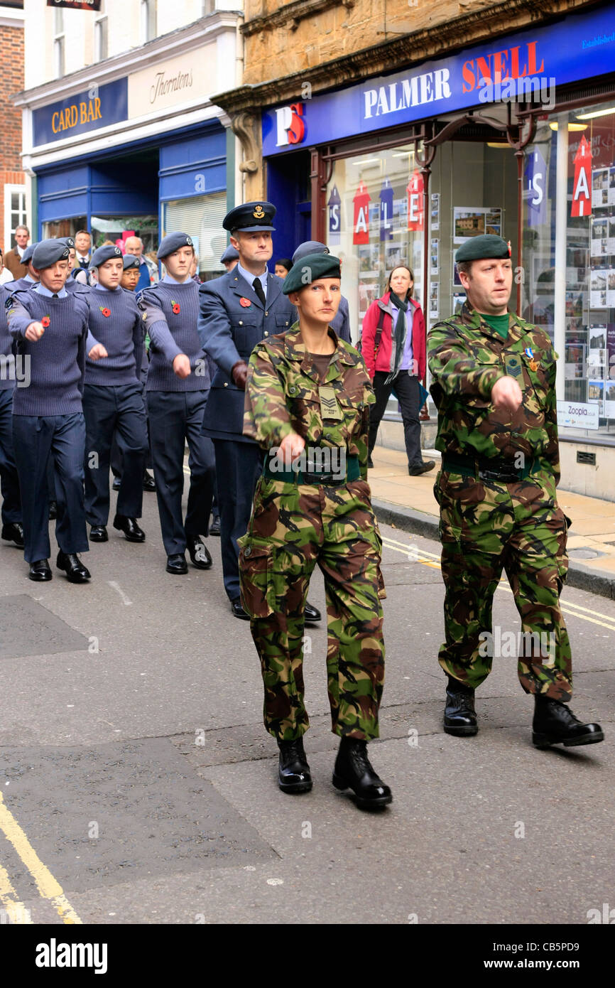 British Cadet force march in the Remembrance Parade in Sherborne Dorset ...