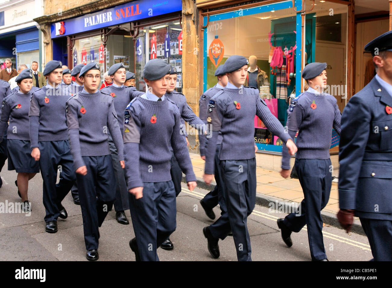 British Air Force Cadets march in the Remembrance Parade in Sherborne ...