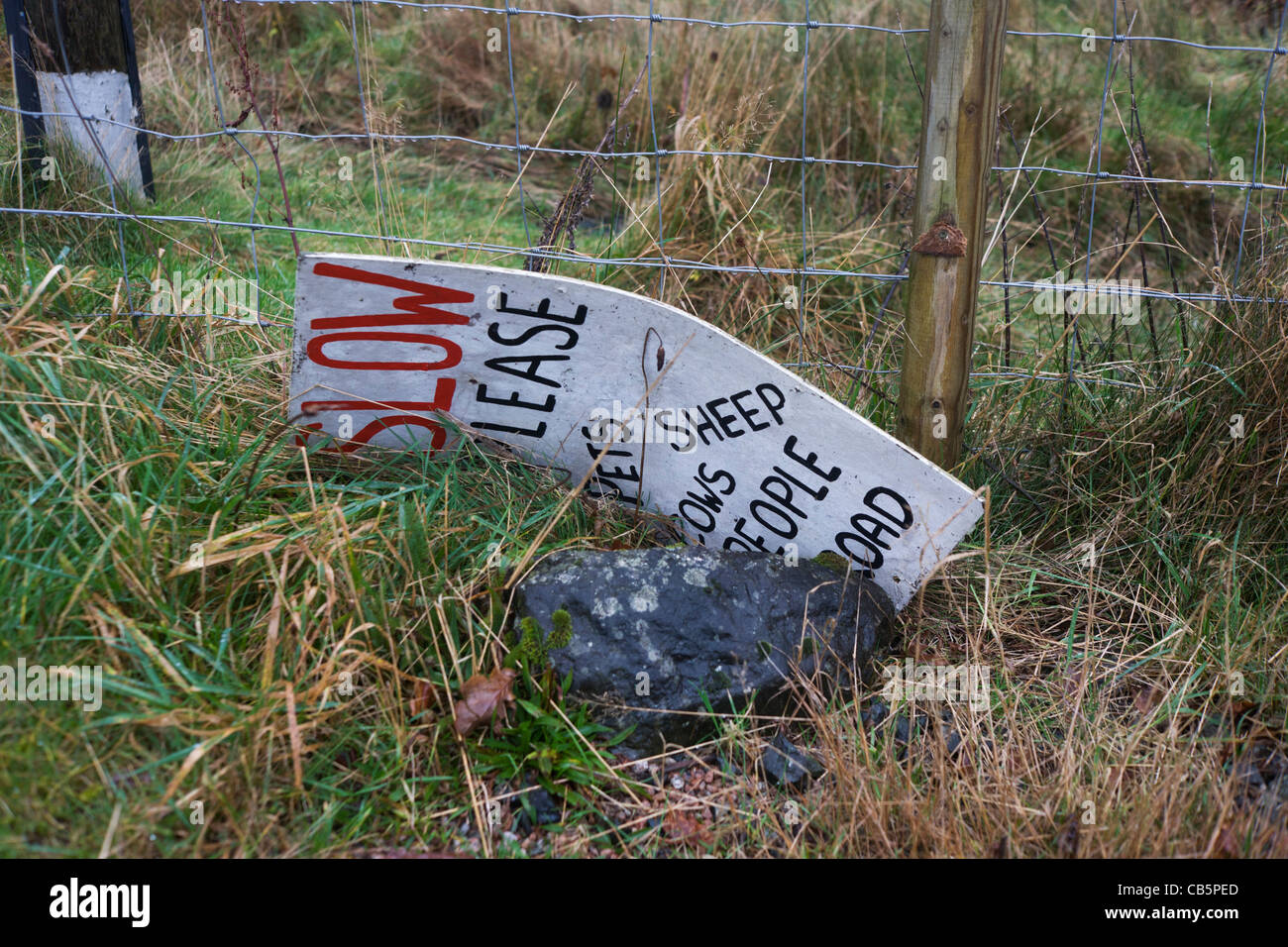 Drivers' warning sign, Pennyghael, Isle of Mull, Scotland Stock Photo ...