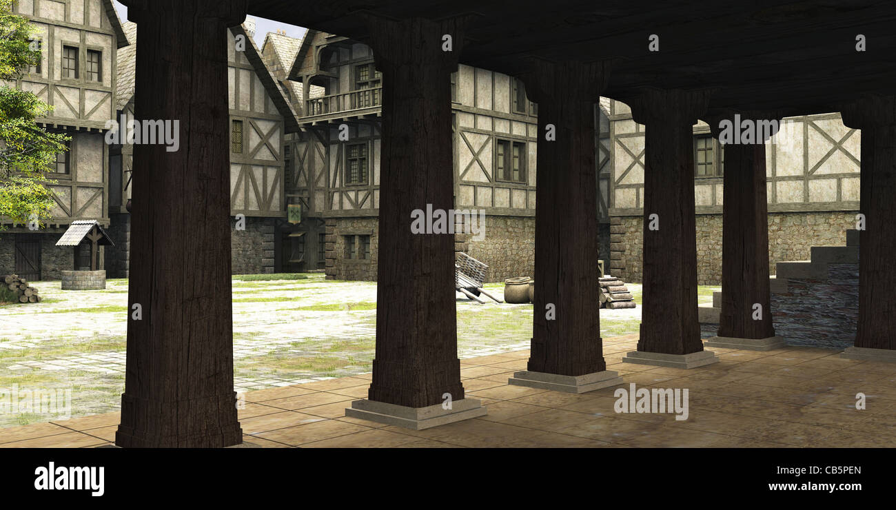 Medieval or Fantasy Town Centre Markethall Stock Photo - Alamy