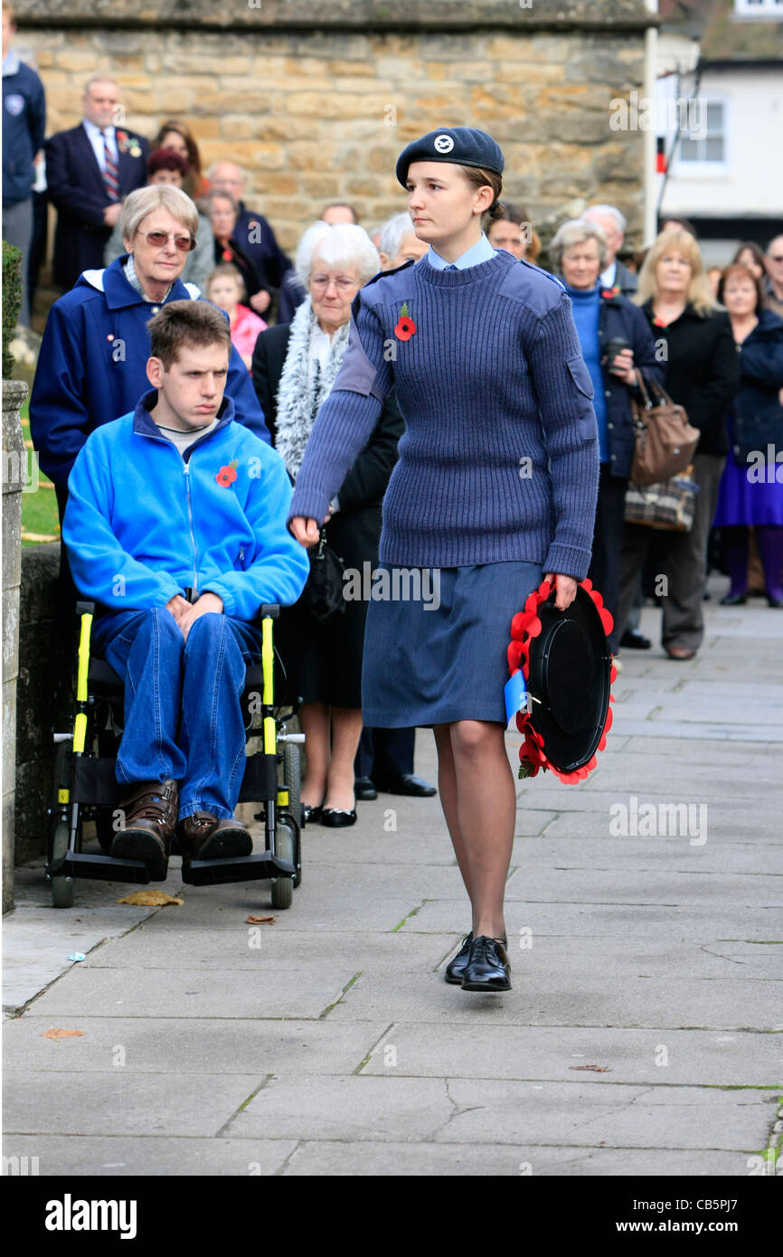 Female British Air Force Cadet lays a wreath at the Remebrance Day War ...
