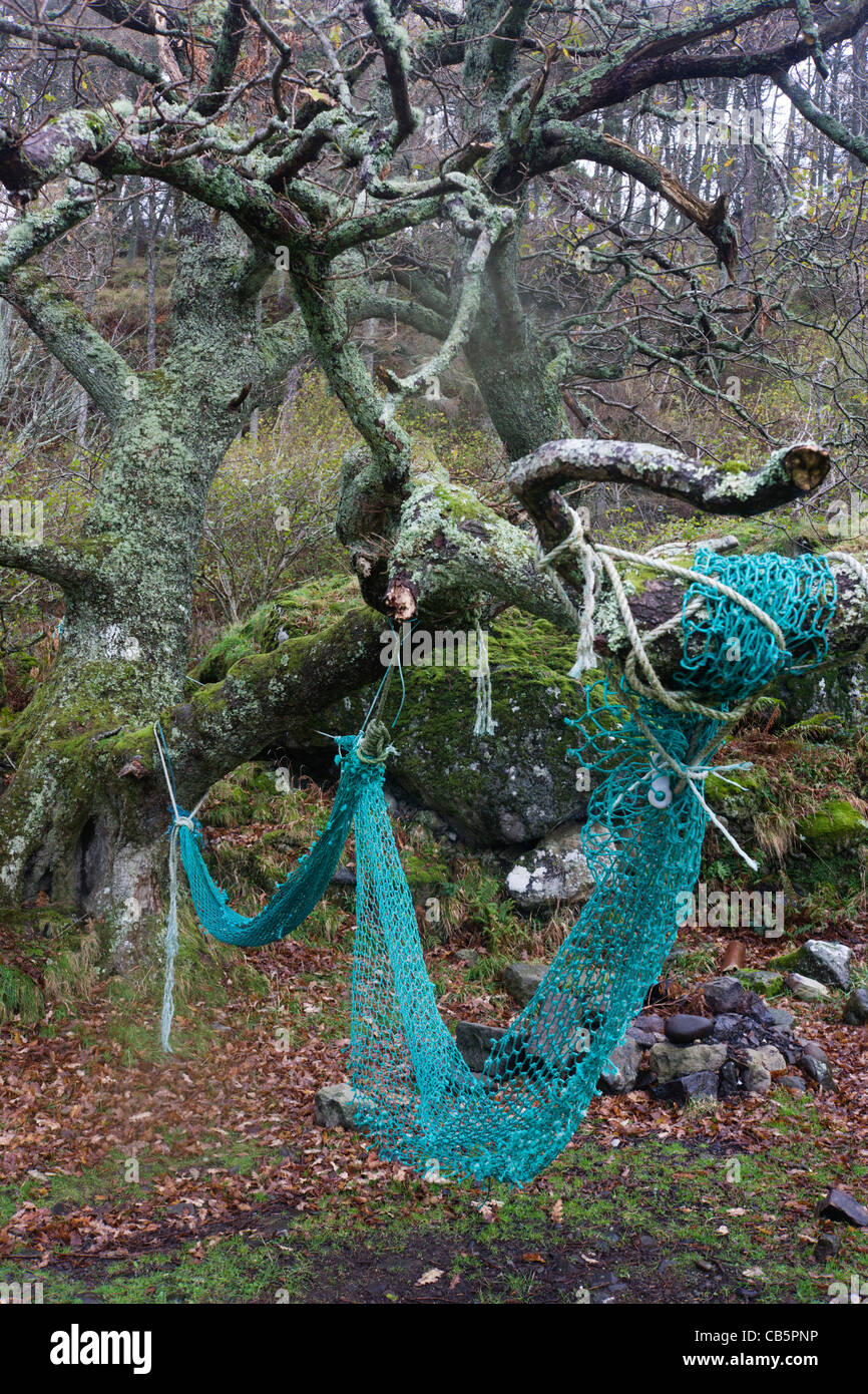 Hanging nets at Carsaig Bay fishing pier, Isle of Mull, Scotland Stock ...