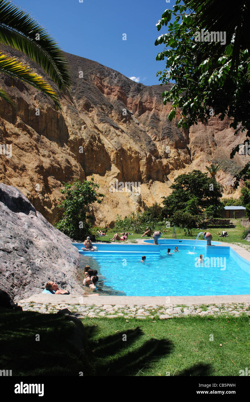 Swimming pools in the Sangalle oasis in Colca Canyon, Peru Stock Photo ...