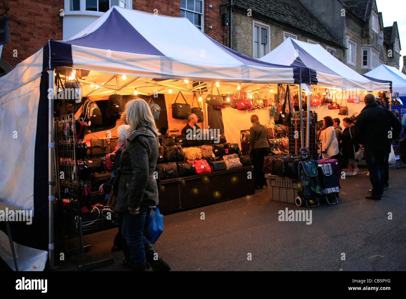 Evening Street Market Stalls in Sherborne Dorset Stock Photo - Alamy