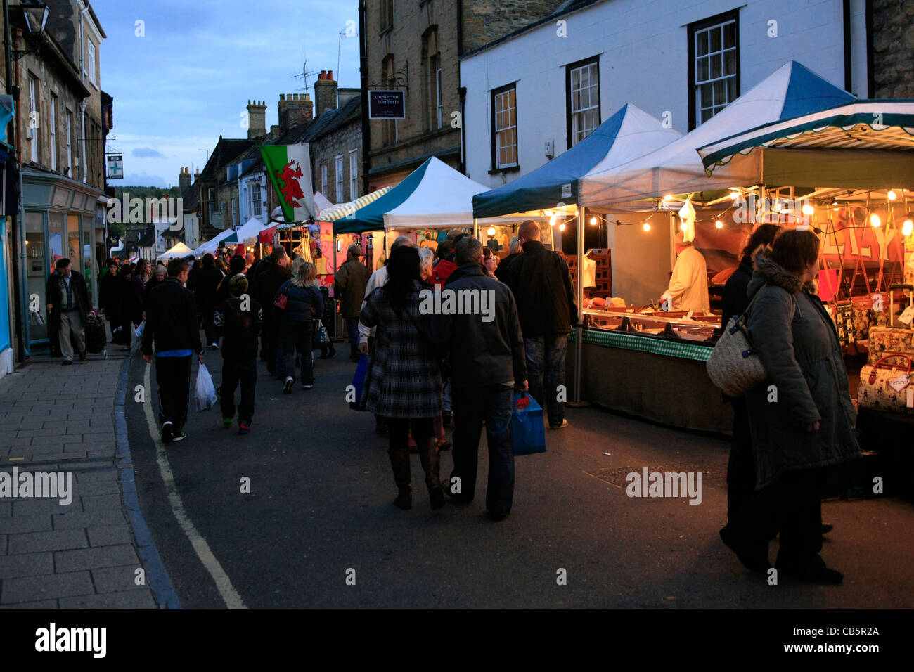 Evening Street Market Stalls in Sherborne Dorset Stock Photo - Alamy