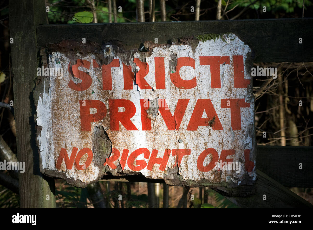 old strictly private no right of way sign,background, blue, business ...