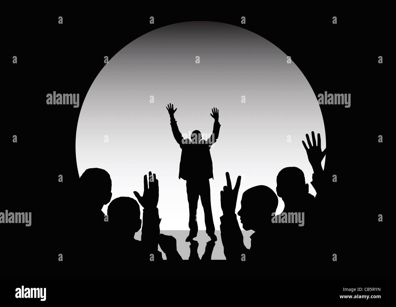 winner on stage, other people in shadow (black and white color Stock ...