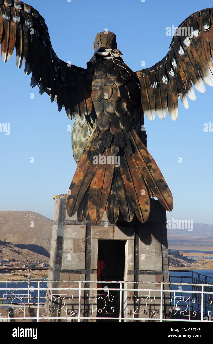 A giant statue of a condor overlooking the Peruvian town of Puno on ...