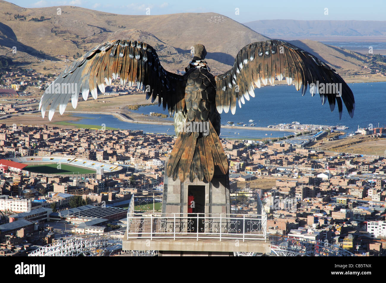 A giant statue of a condor overlooking the Peruvian town of Puno on ...