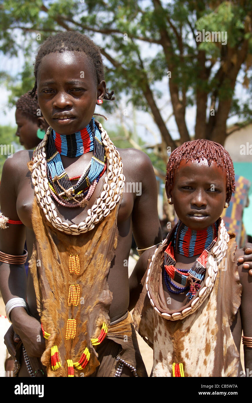 Africa, Ethiopia, Omo River Valley Hamer Tribe The hair is coated with ...
