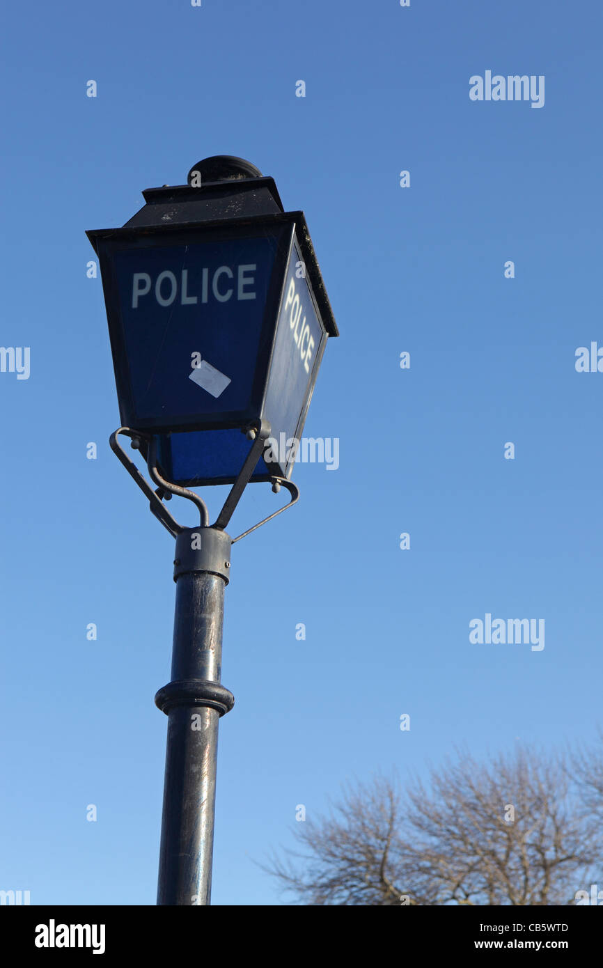 traditional blue police light photographed against blue sky, Suffolk ...