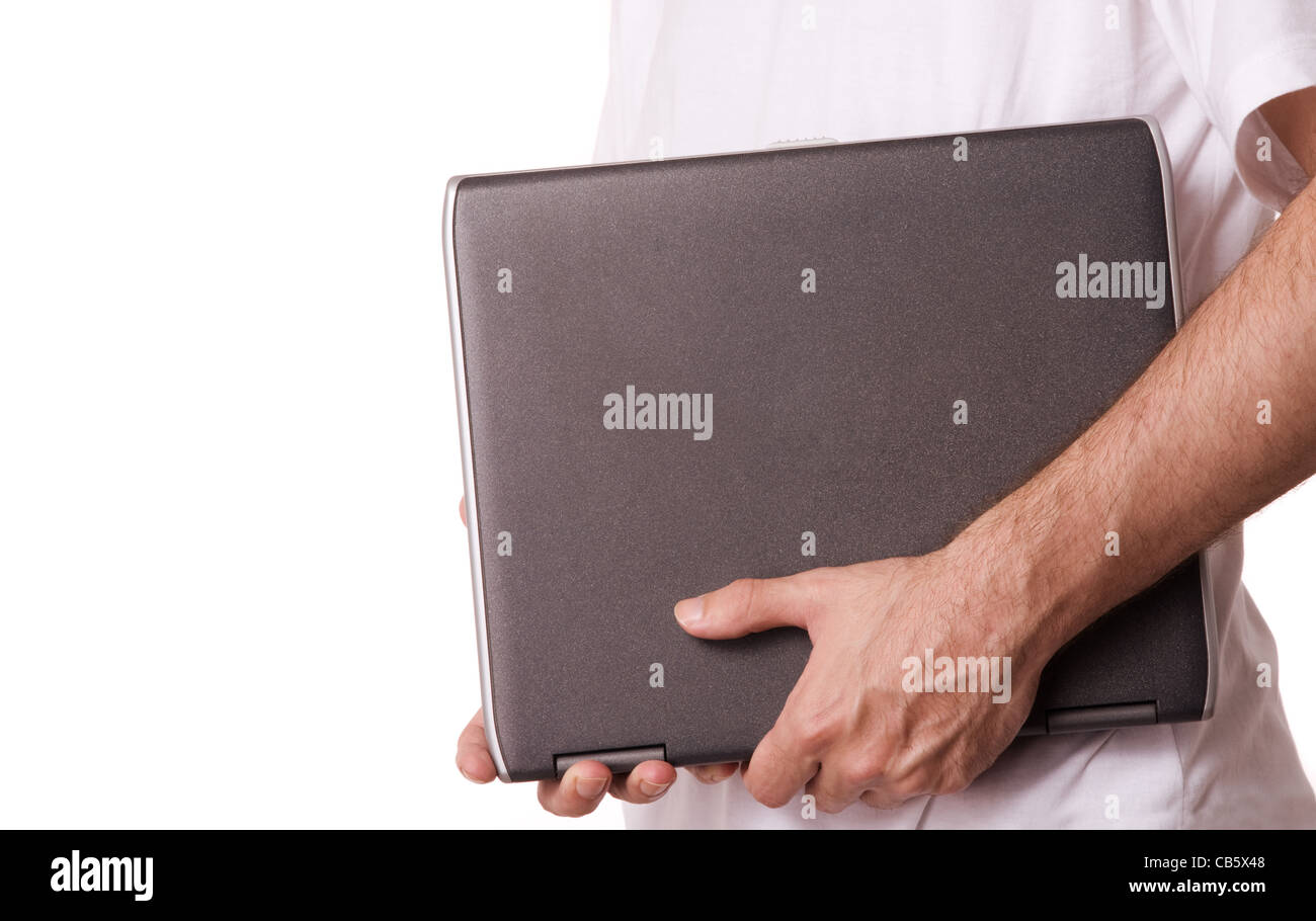 hand and computer isolated on white background Stock Photo - Alamy