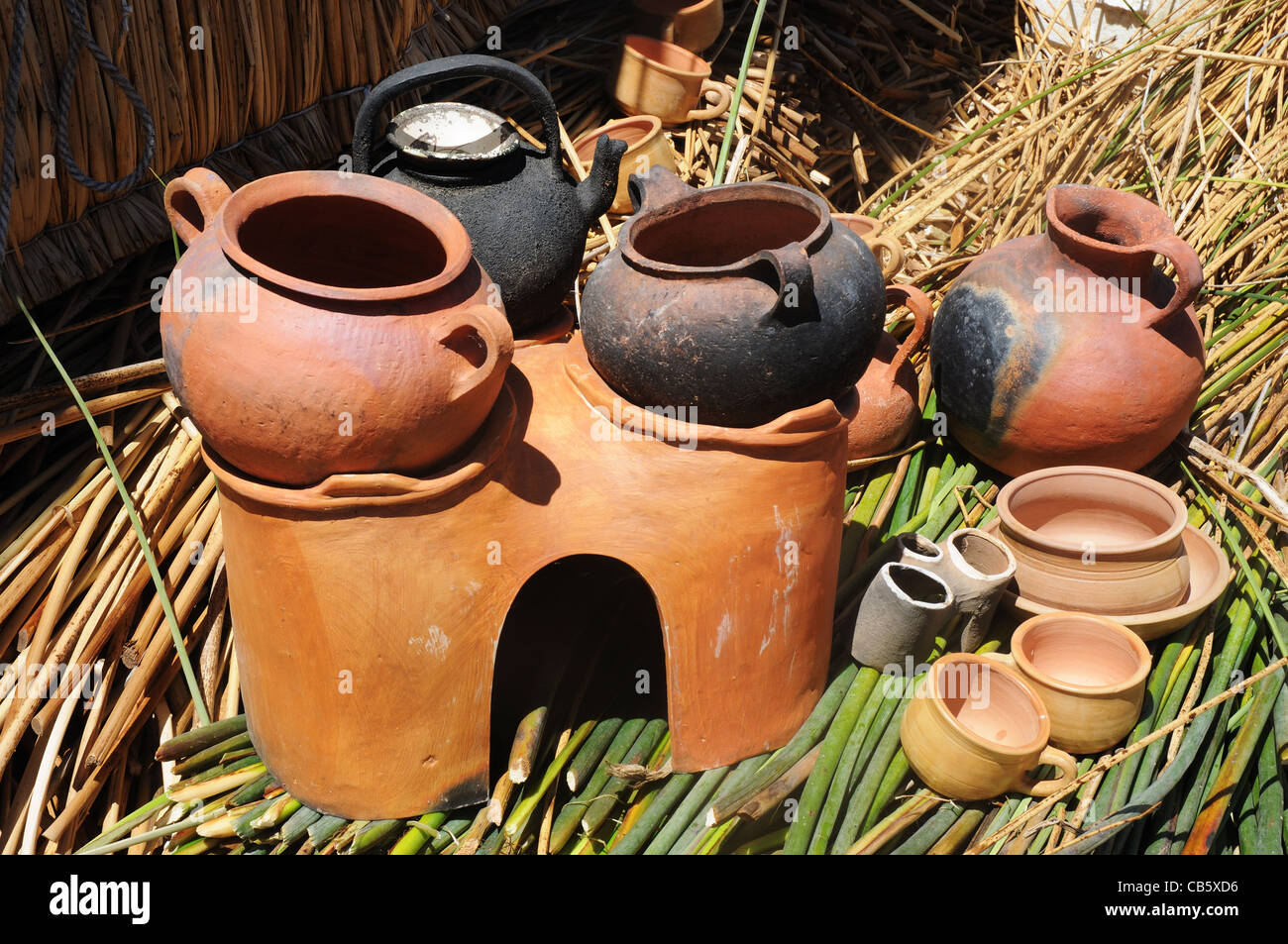 A traditional peruvian wood fired cooking stove and pots Stock Photo ...