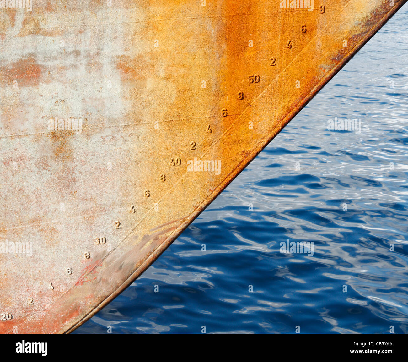 Draft markings on bow of ship Stock Photo - Alamy