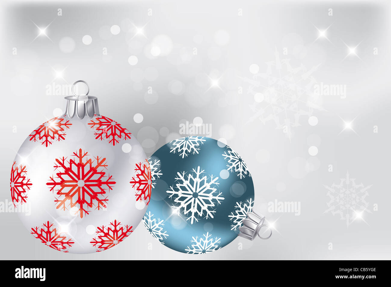 Neutral Christmas background with hand drawn baubles in silver and blue ...