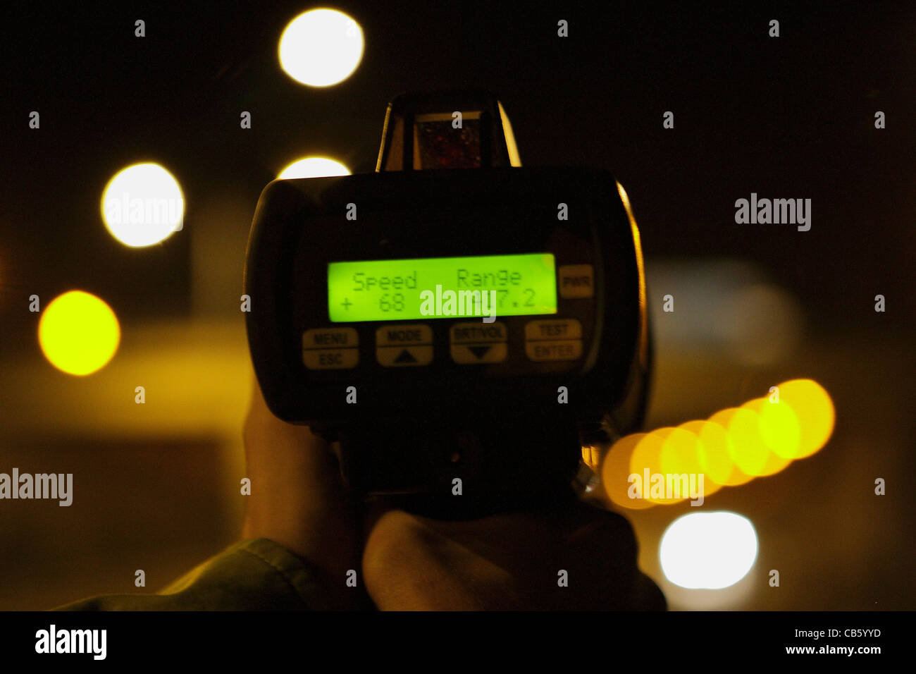 Speed gun read out during a night time speed check on a motorway Stock ...