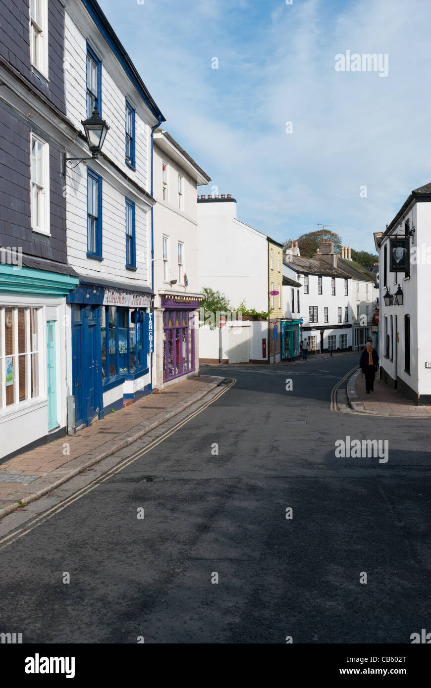 Shops on High Street, Totnes in Devon Stock Photo - Alamy