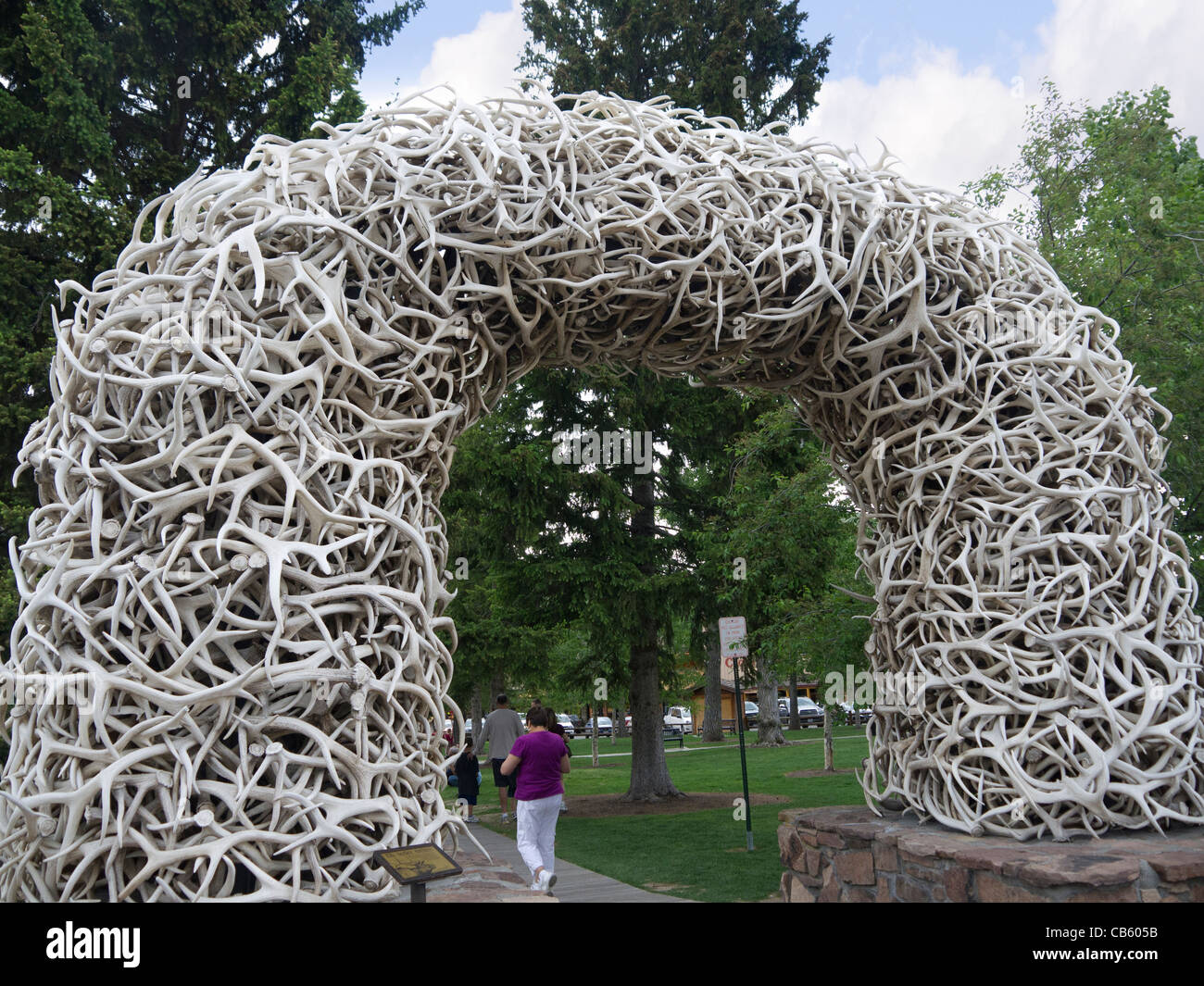 Elk Antler sculptured arch in Jackson Hole Wyoming USA Stock Photo - Alamy