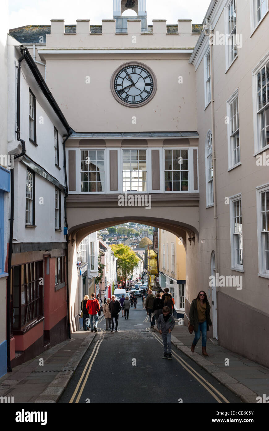 looking down high street towards east gate arch in totnes, devon Stock ...