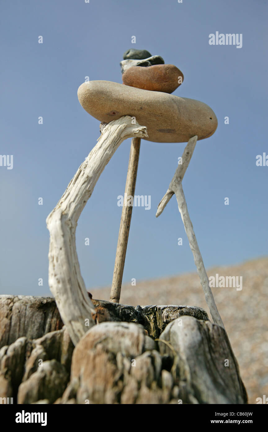 Balanced stone sculpture on the beach at Littlehampton. 1 Stock Photo ...