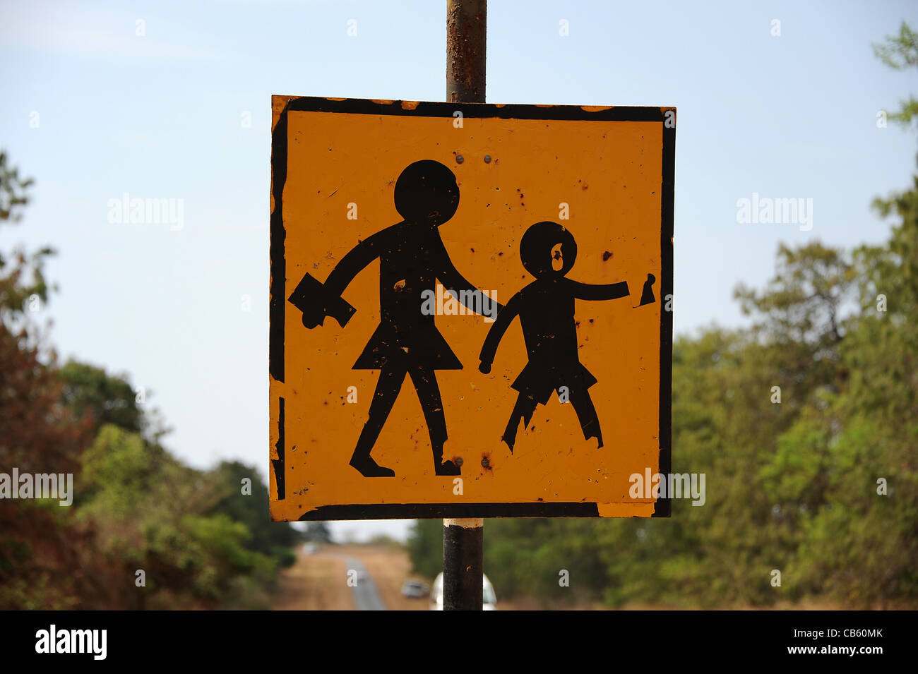 Children road crossing warning sign, Zimbabwe Stock Photo - Alamy