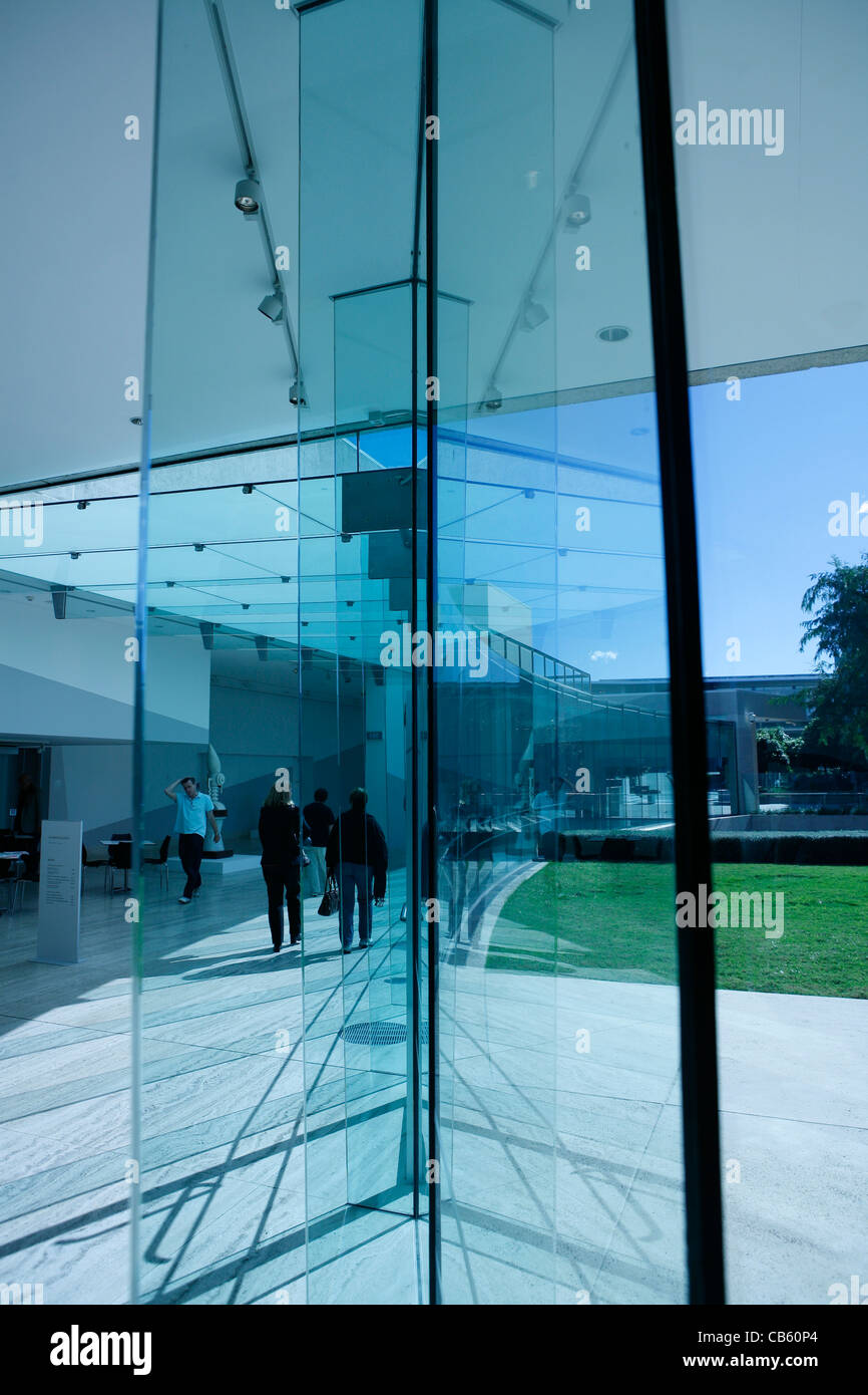 View through multiple blue glass windows at a gallery in Sydney ...
