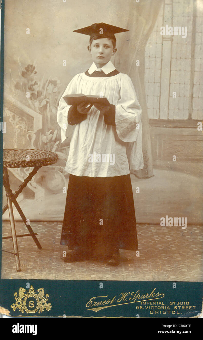 Cabinet photograph of boy chorister circa 1905 Stock Photo - Alamy