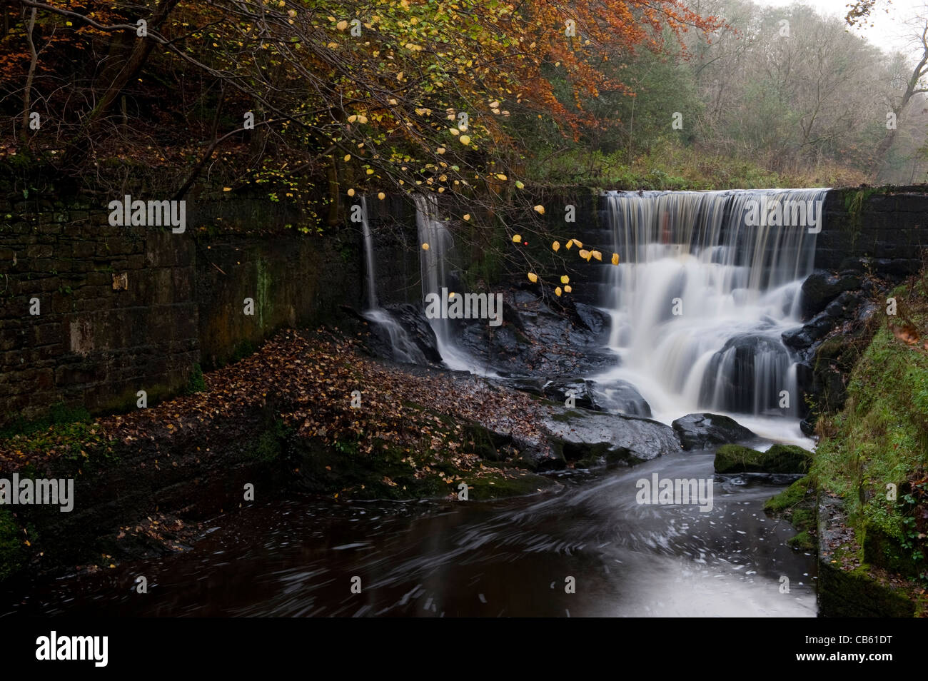 Autumnal waterfall on Pendle Water at Roughlee, Lancashire Stock Photo ...