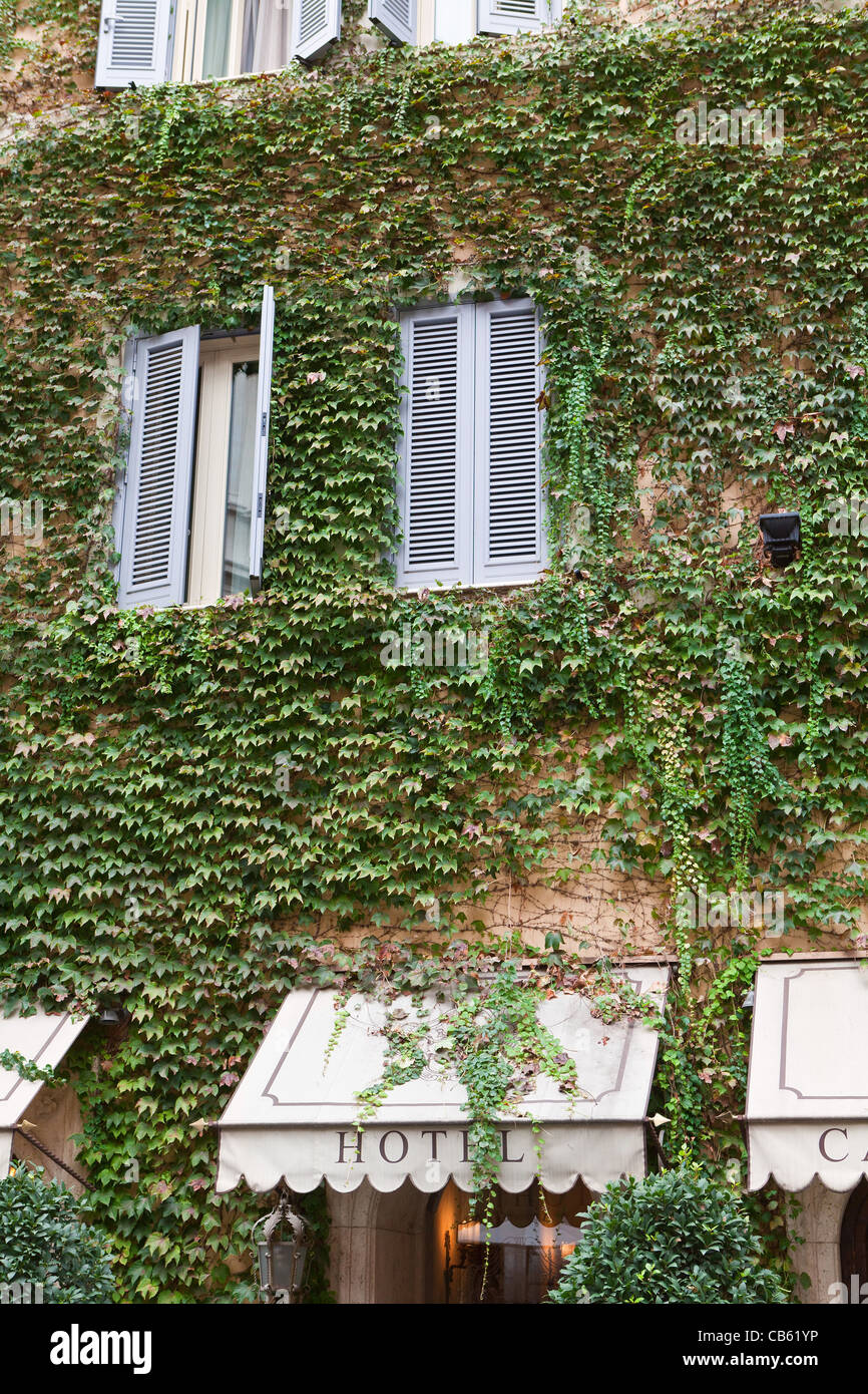 Hotel front covered in ivy Stock Photo - Alamy