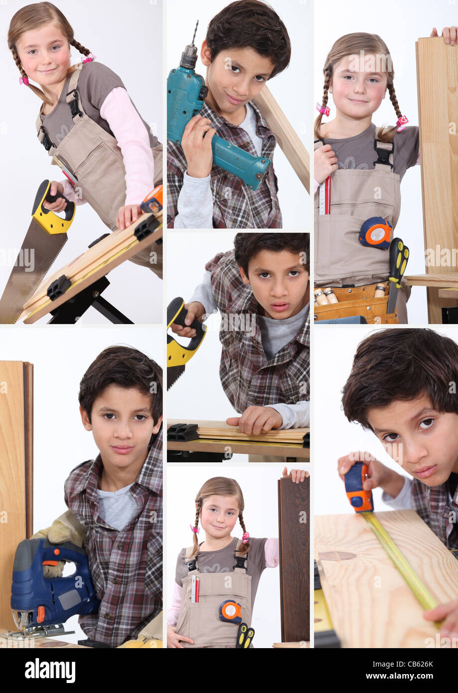 Children making DIY Stock Photo - Alamy